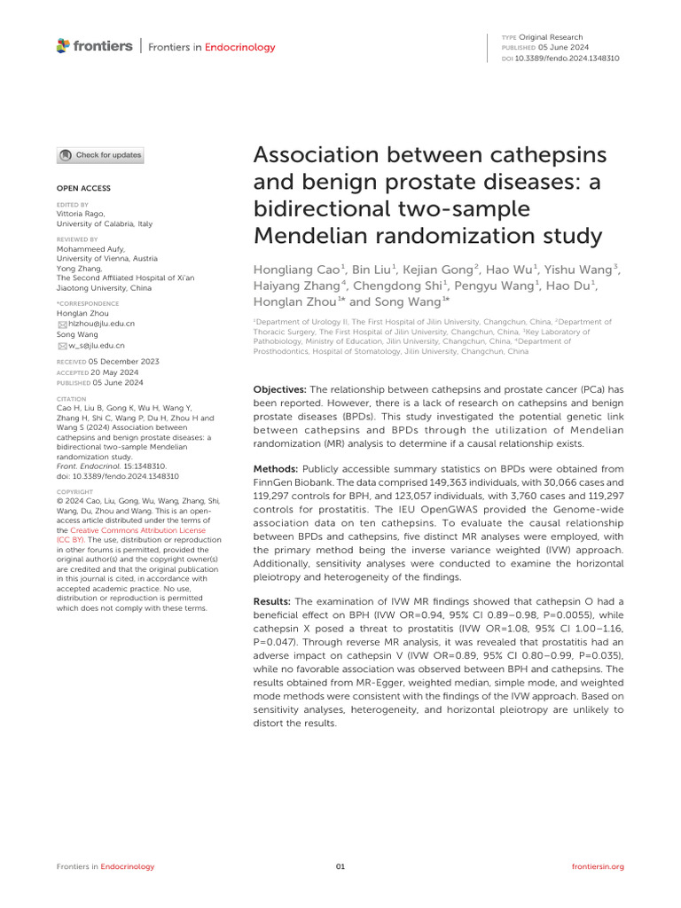Association Between Cathepsins and Benign Prostate Diseases | PDF ...