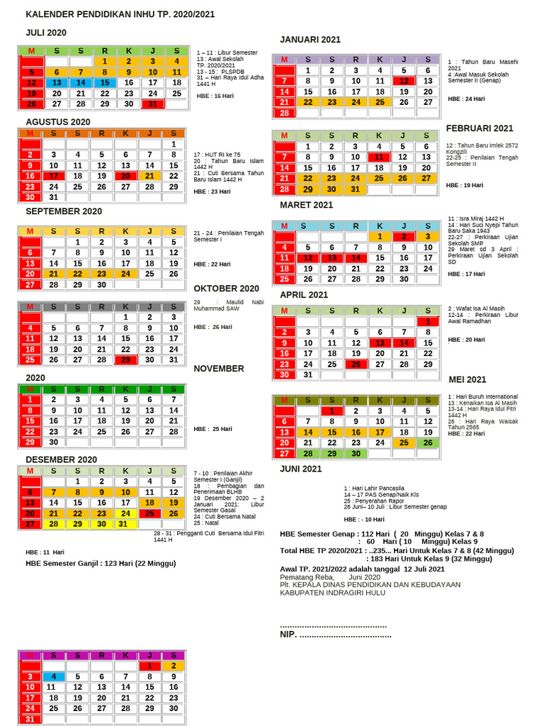 Kalender Pendidikan Inhu 2020/2021 | PDF