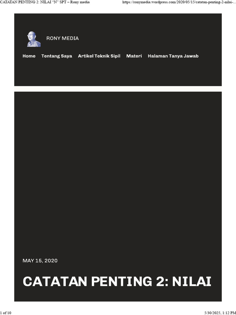 Catatan Penting 2 Nilai "N" SPT - Koreksi N-SPT | PDF