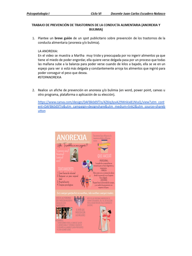 Trabajo Prevención TCA Clase 10 | PDF