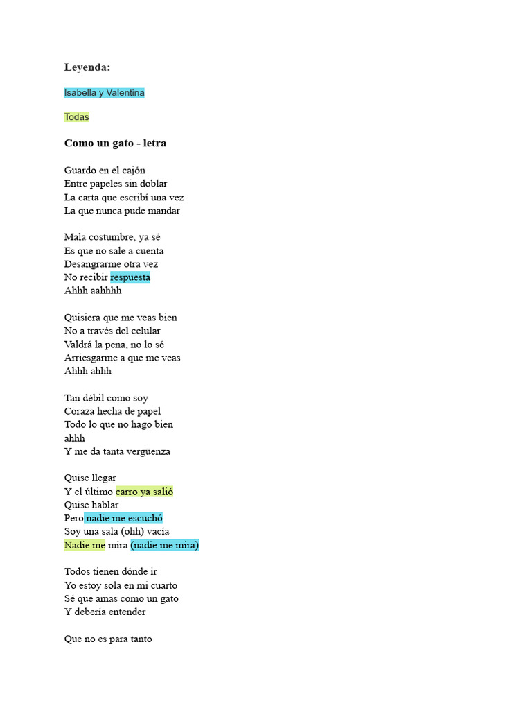 Como Un Gato - Letra | PDF
