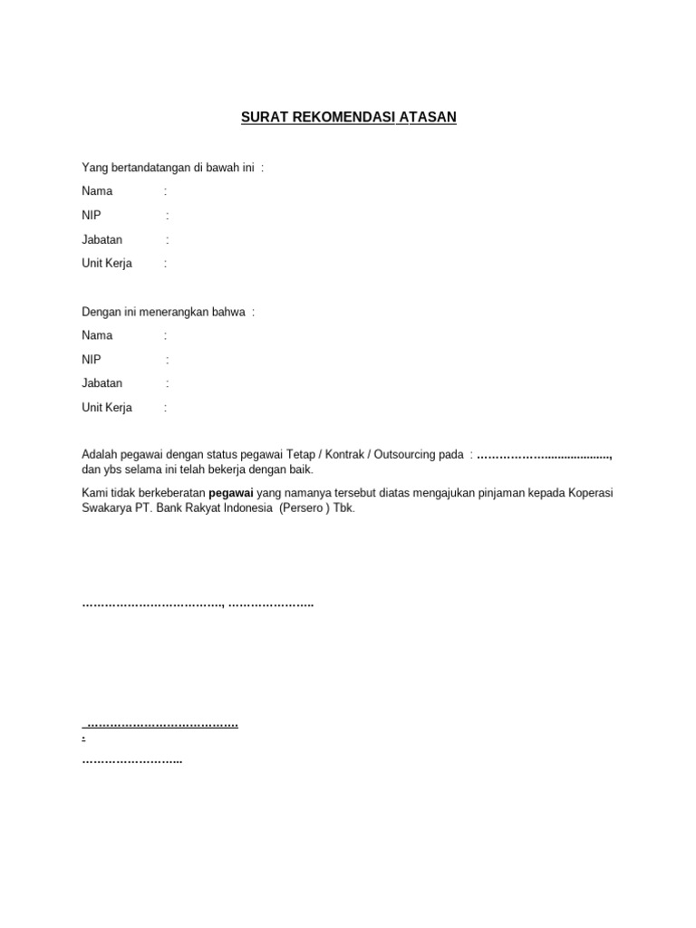 Surat Rekomendasi Atasan | PDF