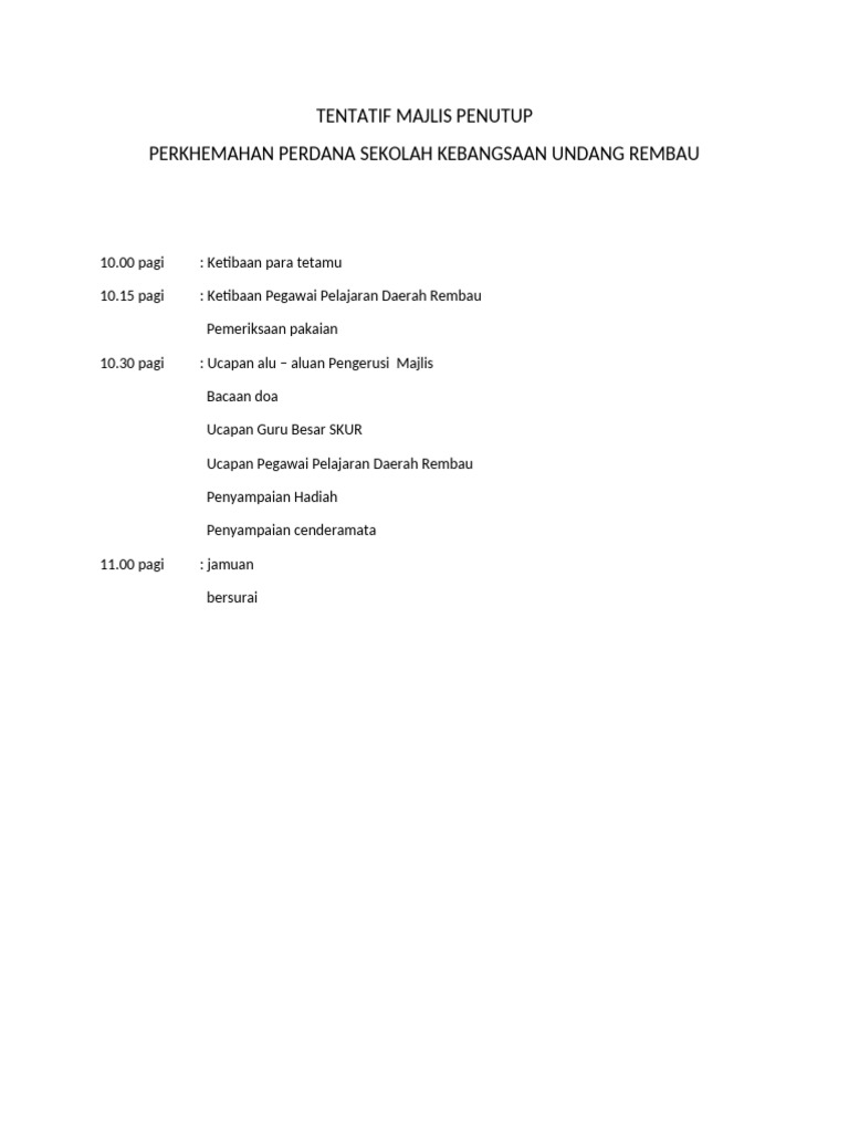 Tentatif Majlis Penutup | PDF