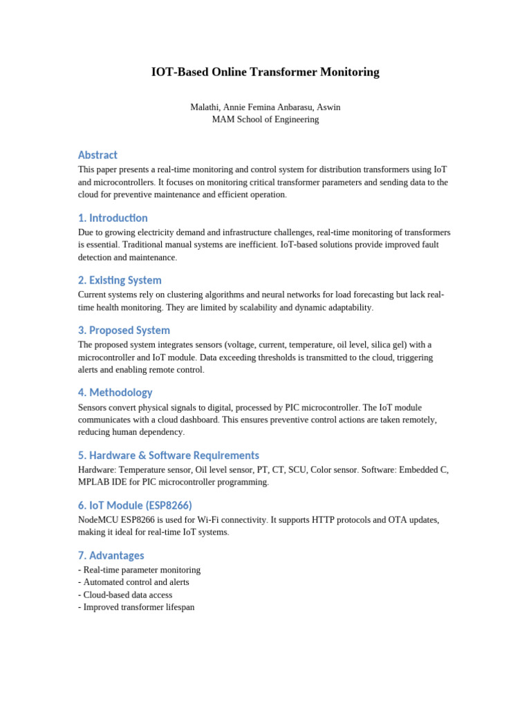 IOT Transformer Monitoring IEEE | PDF