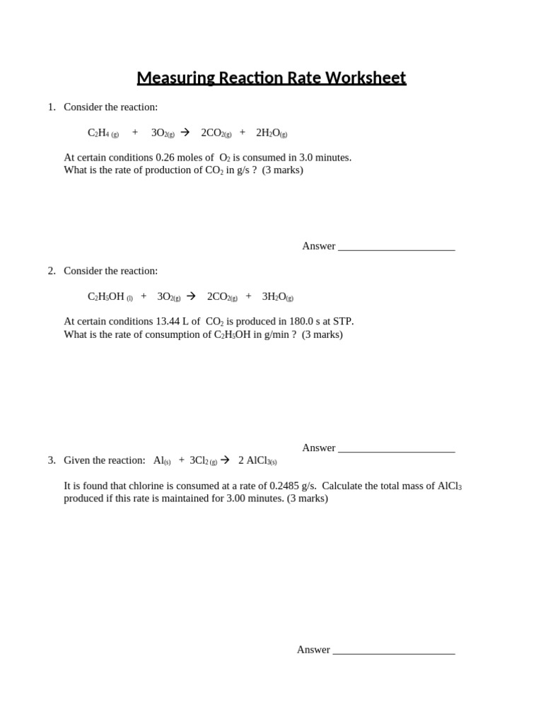 Reaction Rate Worksheet 2 | PDF
