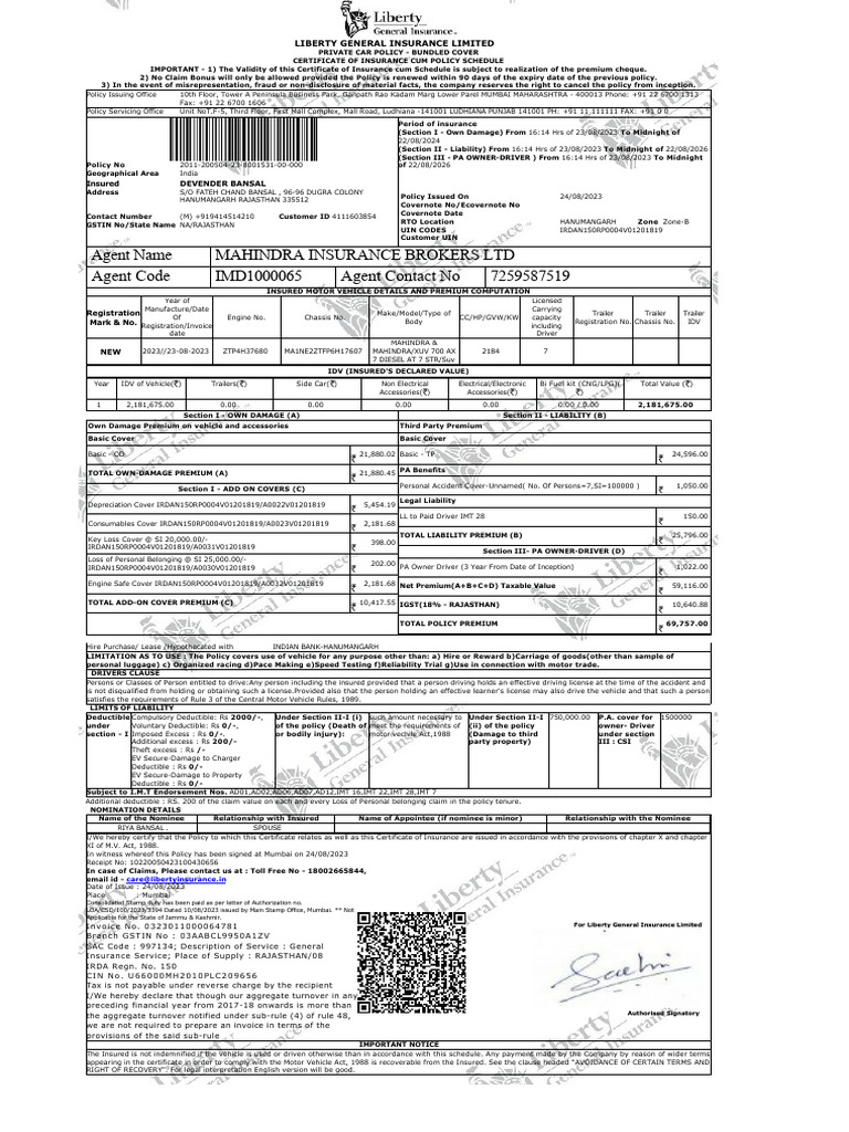 Agent Name Mahindra Insurance Brokers LTD Agent Code IMD1000065 Agent ...