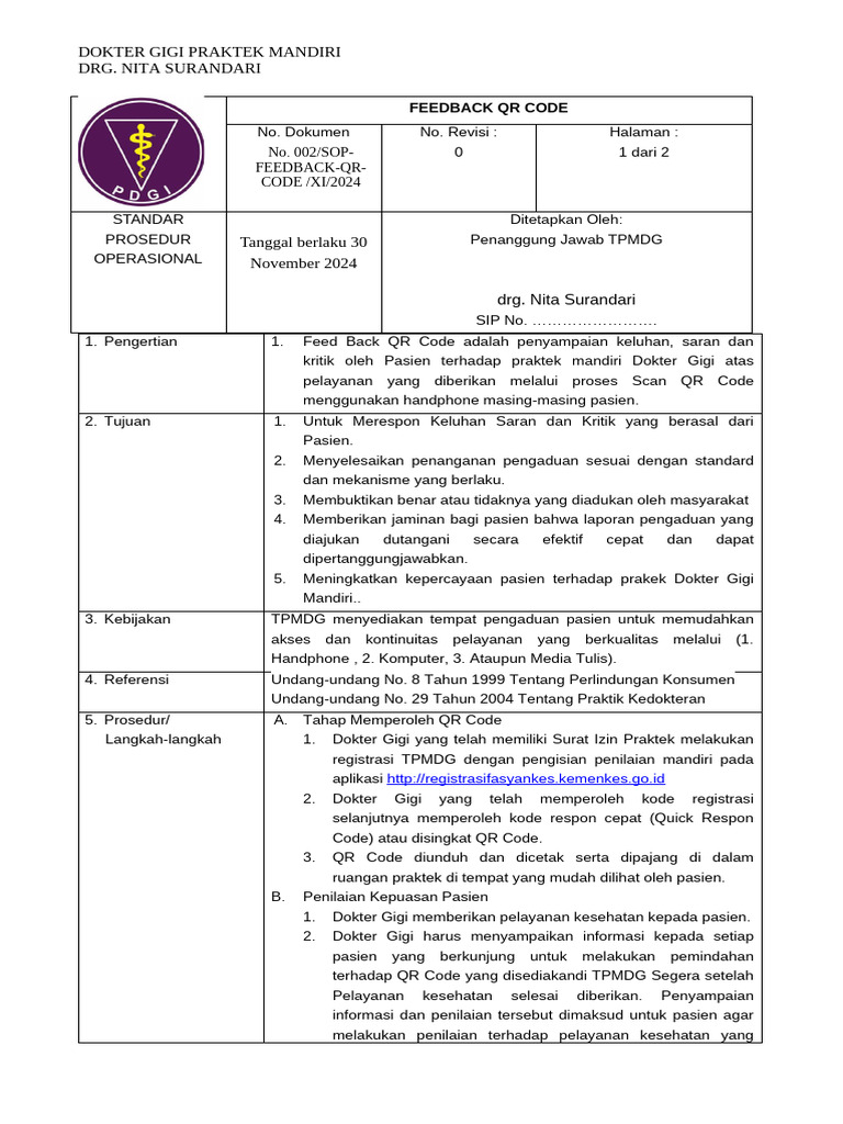 Sop Feedback QR Code | PDF