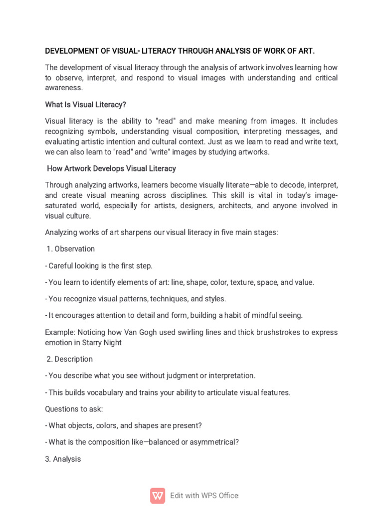 Enhancing Visual Literacy Through Art Analysis | PDF | Sustainable ...