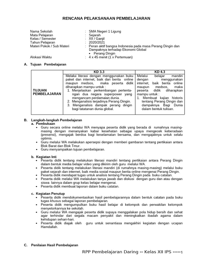 RPP Ke-4 Sejarah Organisasi Regional Dan Global | PDF
