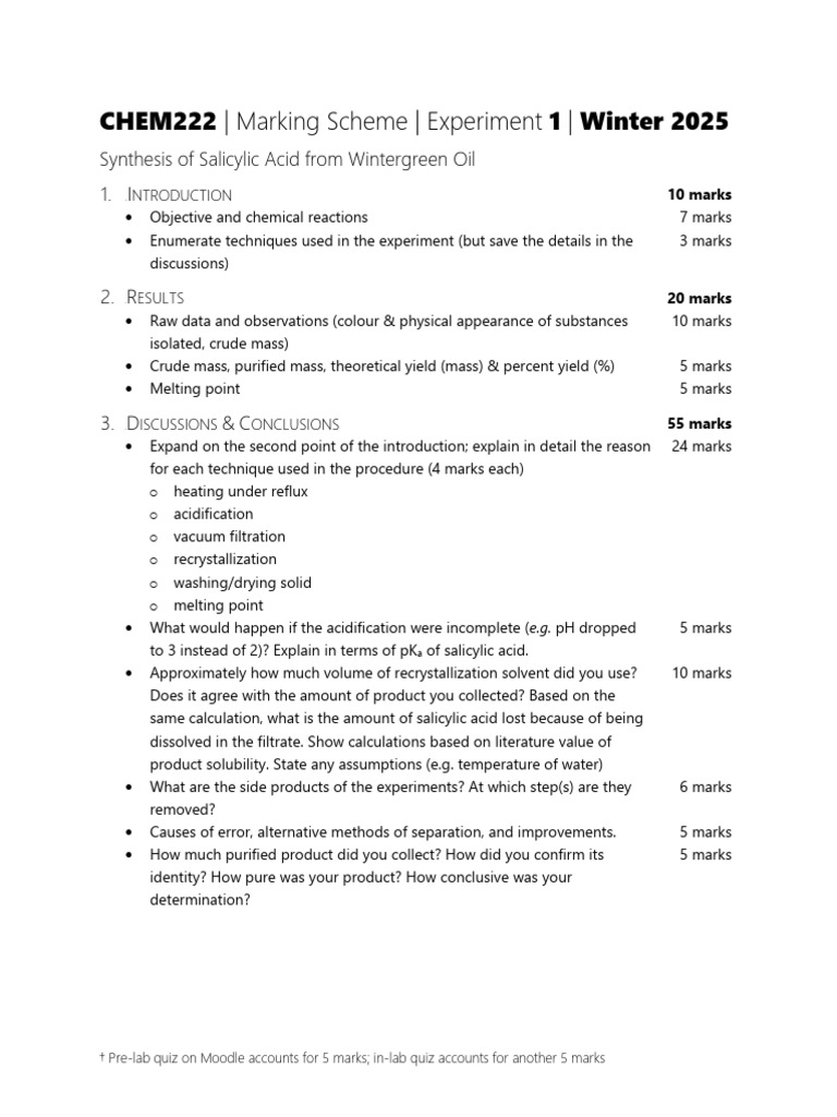 CHEM 222 Lab Report Marking Scheme | PDF | Chemical Reactions | Organic Synthesis