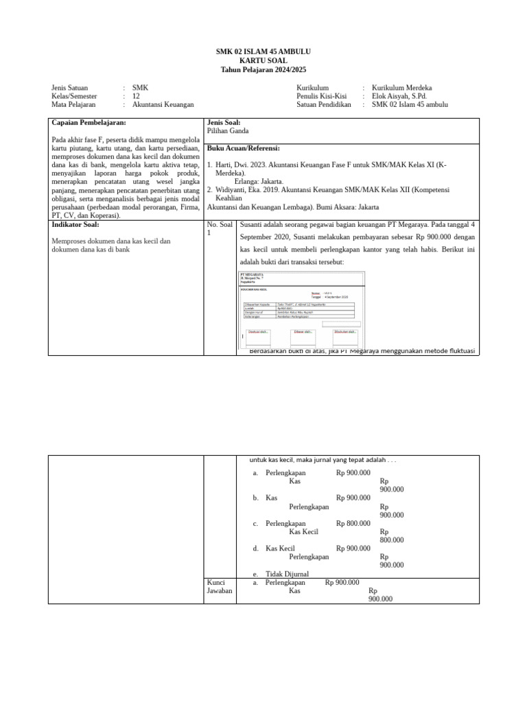 Contoh Kartu Soal PSAJ | PDF
