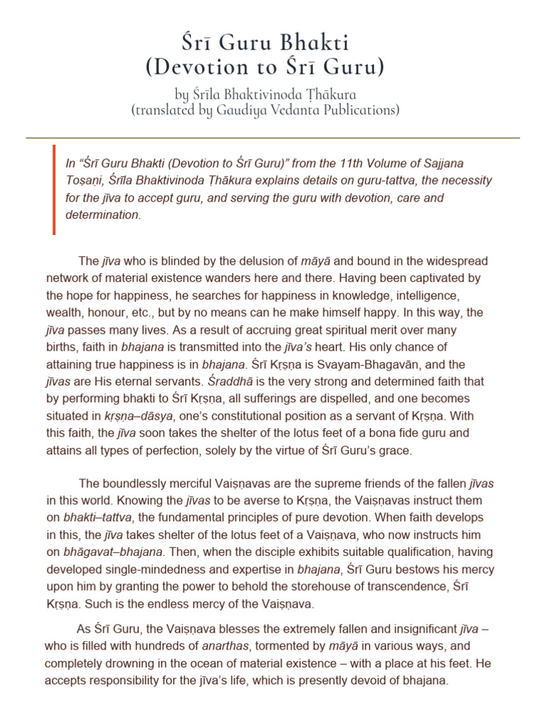 Bhaktivinoda Thakura - Śrī Guru Bhakti (Devotion To Śrī Guru) | PDF | Bhakti | Guru