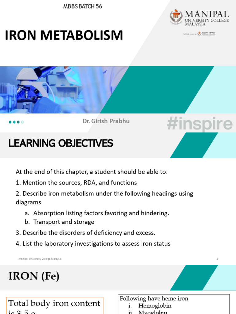 Iron Metabolism: Functions and Disorders | PDF | Iron | Hemoglobin