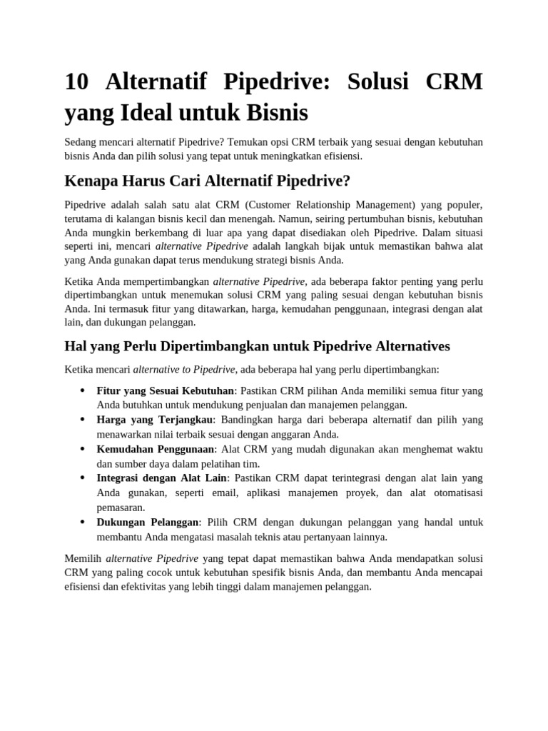 10 - 10 Alternatif Pipedrive Solusi CRM Yang Ideal Untuk Bisnis | PDF