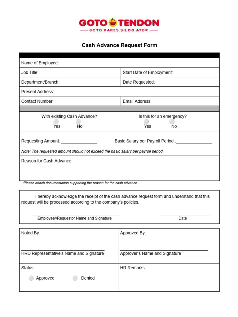 GT Cash Advance Request Form | PDF