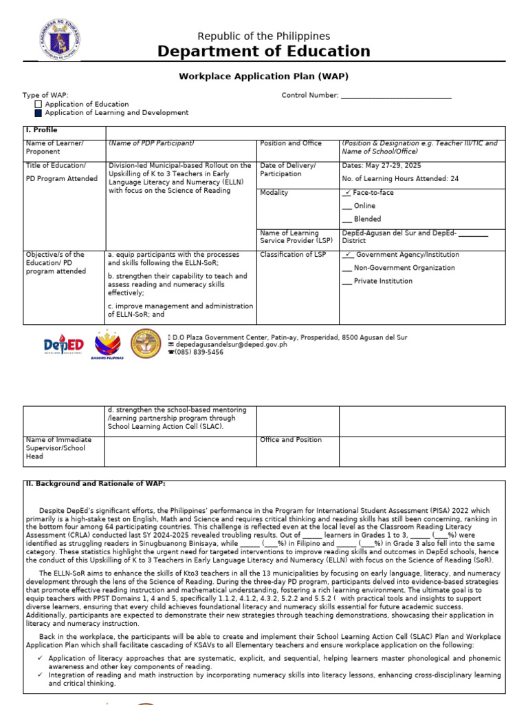 Wap Template For Elln Sor Pax | PDF | Literacy | Learning