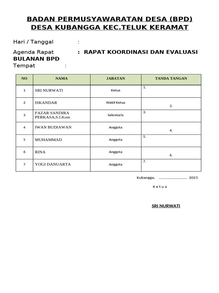 DAFTAR HADIR INTERNAl | PDF