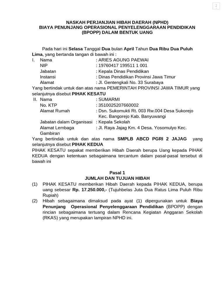 NPHD Dan Pakta BPOPP Cek | PDF
