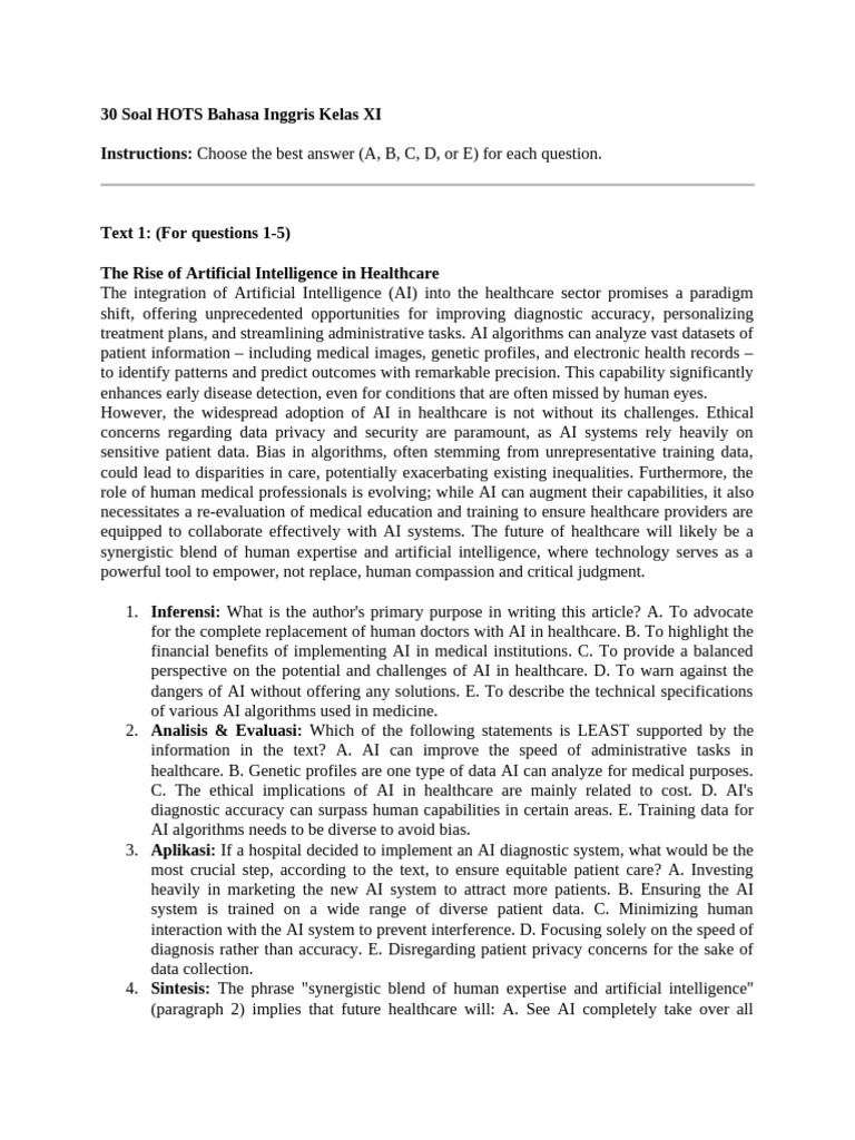 30 Soal HOTS Bahasa Inggris Kelas XI | PDF | Artificial Intelligence | Intelligence (AI) & Semantics