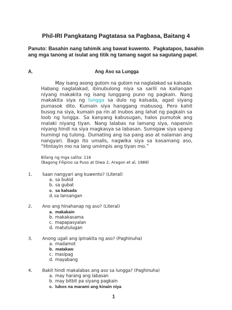 Phil IRI Passages | PDF