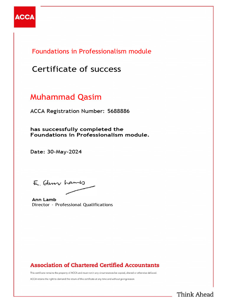 ACCA Foundations in Professionalism Certificate | PDF
