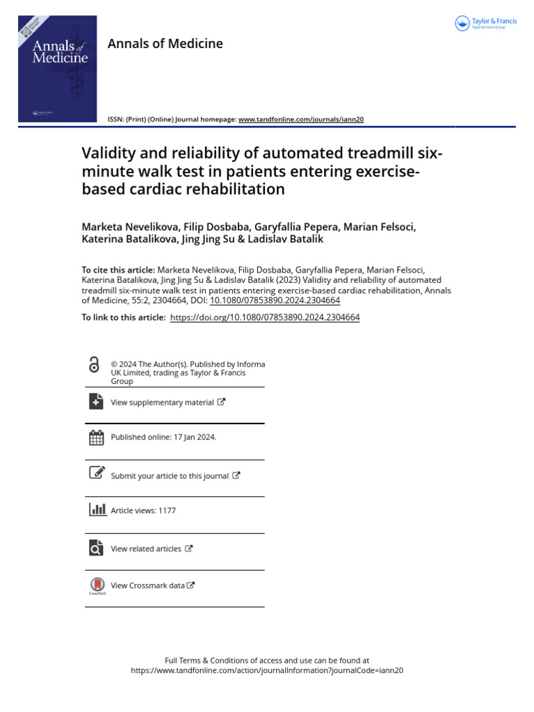 Validity and Reliability of Automated Treadmill Six-Minute Walk Test in ...