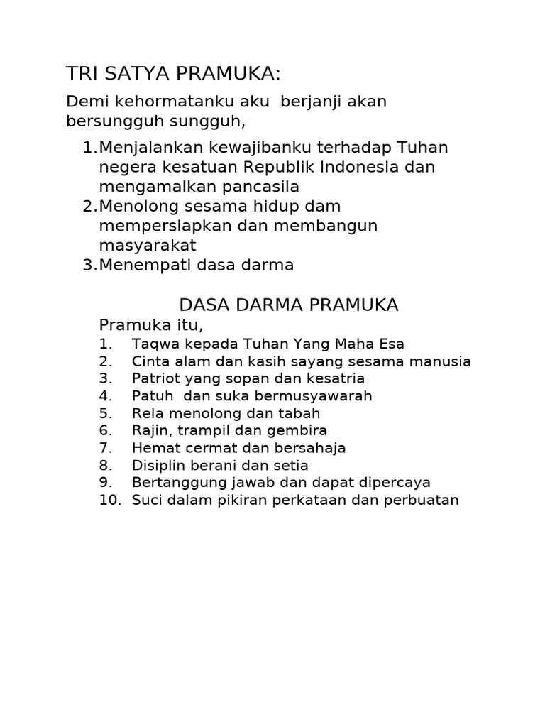 Tri Satya Pramuka Dan Dasa Darma | PDF