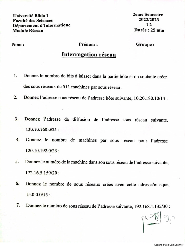 interro Réseau 22-23 | PDF