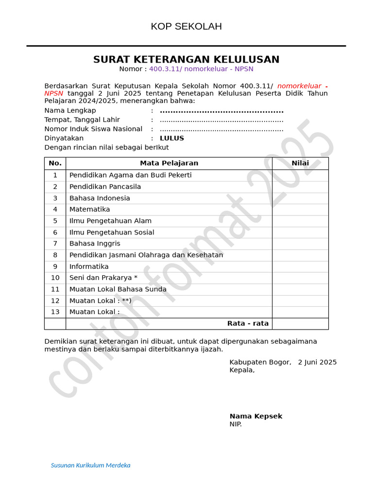 Form Keterangan Kelulusan | PDF