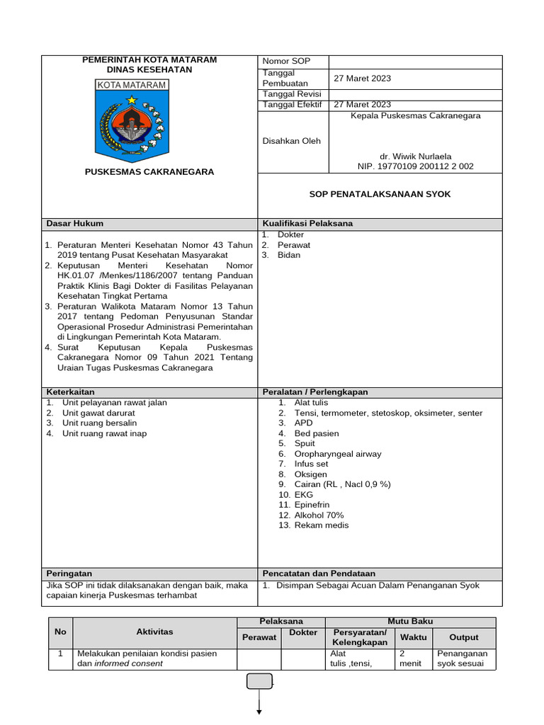 SOP Penatalaksanaan Syok | PDF