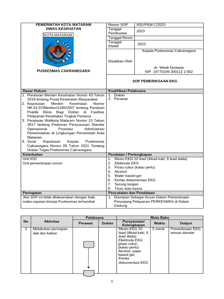 SOP Pemeriksaan EKG Puskesmas Cakranegara | PDF
