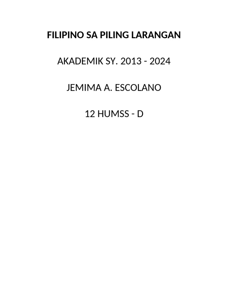 Filipino Sa Piling Larangan | PDF