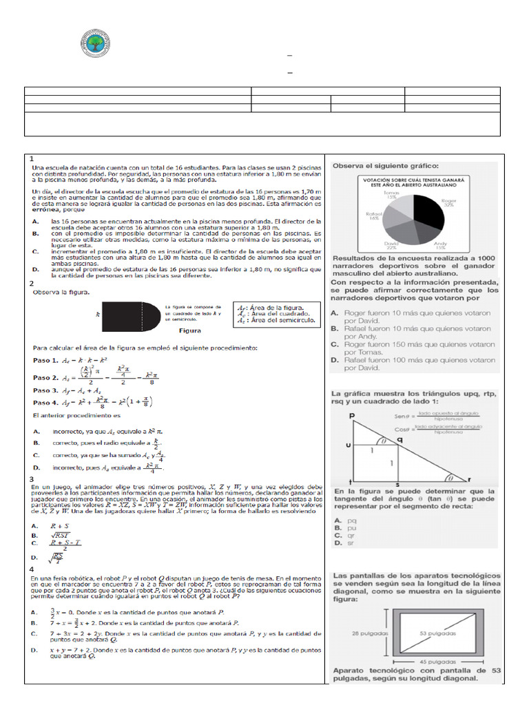 Prueba 02 Matemáticas Undécimo | PDF