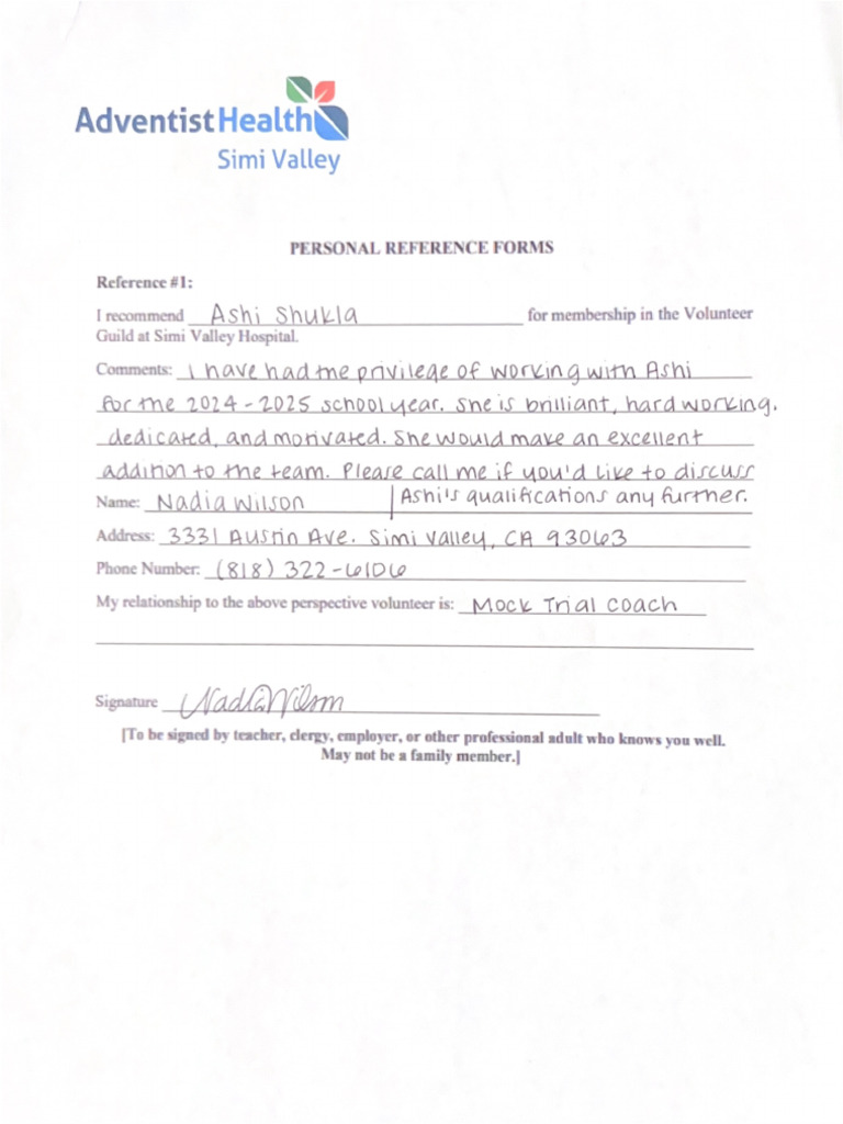 Personal Reference Form - NW Signed | PDF