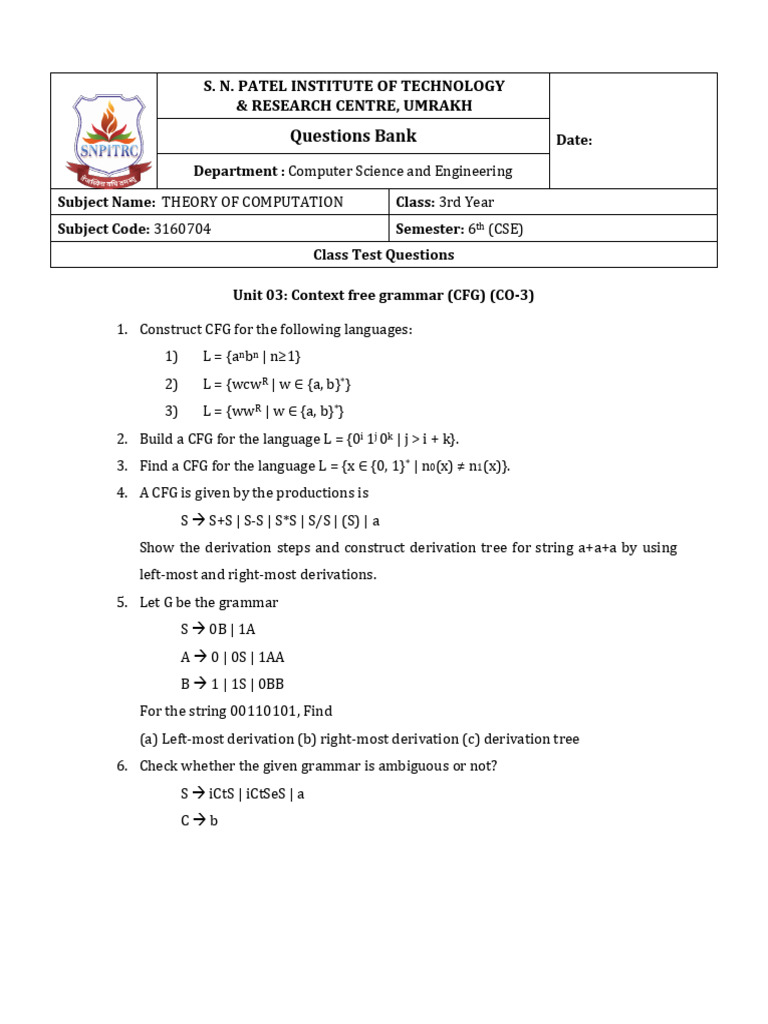 TOC-Class Test Questions | PDF | Theoretical Computer Science ...