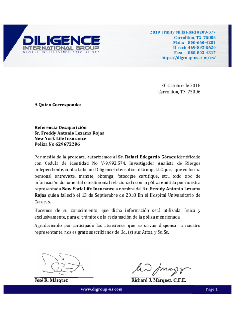 Carta Representación Freddy Antonio Lezama Rojas KK | PDF