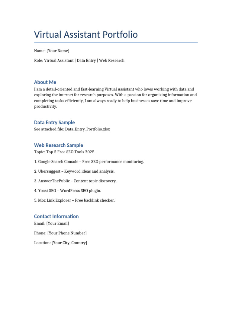 Virtual Assistant Portfolio Example | PDF