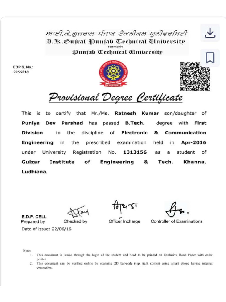 Provisional Degree Certificate | PDF
