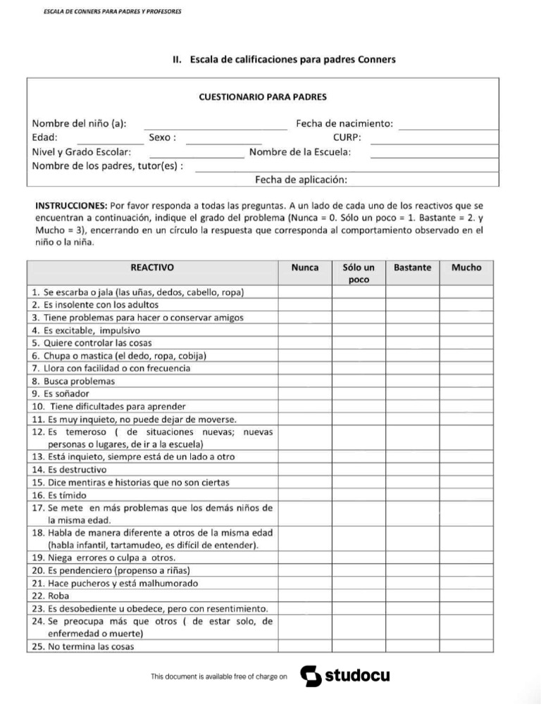 Test de Conners para Padres | PDF