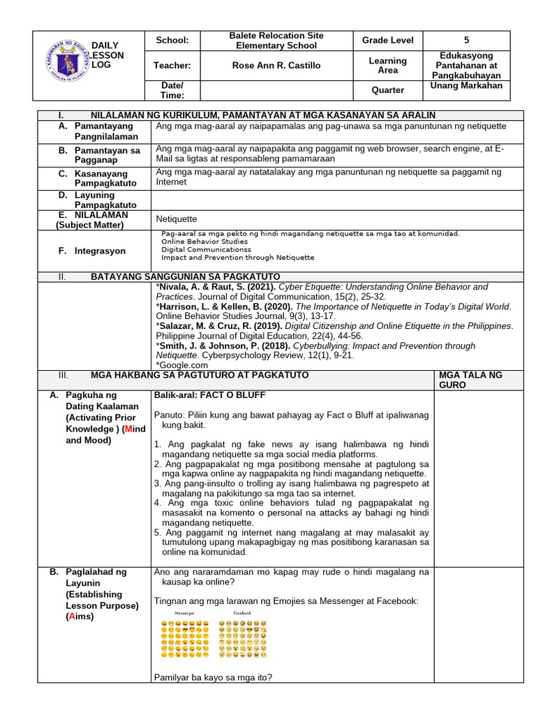 Epp 5 Week 1 Day 3 | PDF