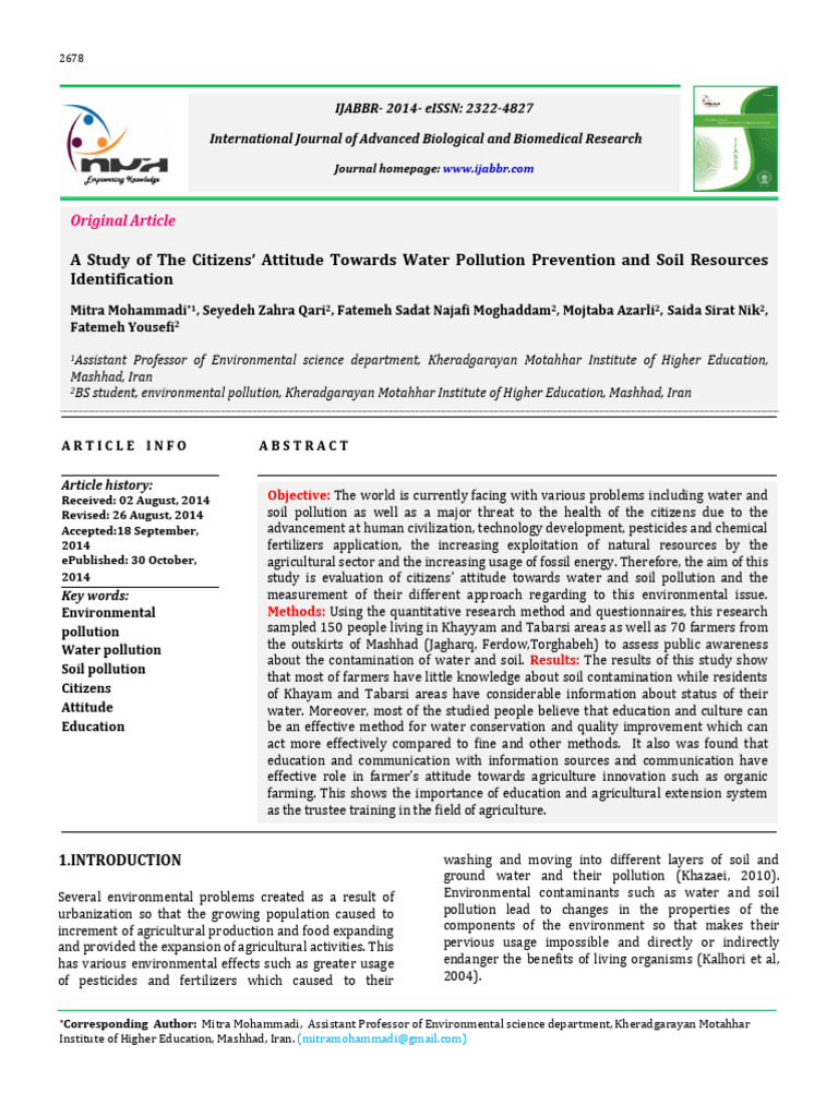 Ijabbr Volume 2 Issue 10 Pages 2678 2685 Pdf Water Pollution