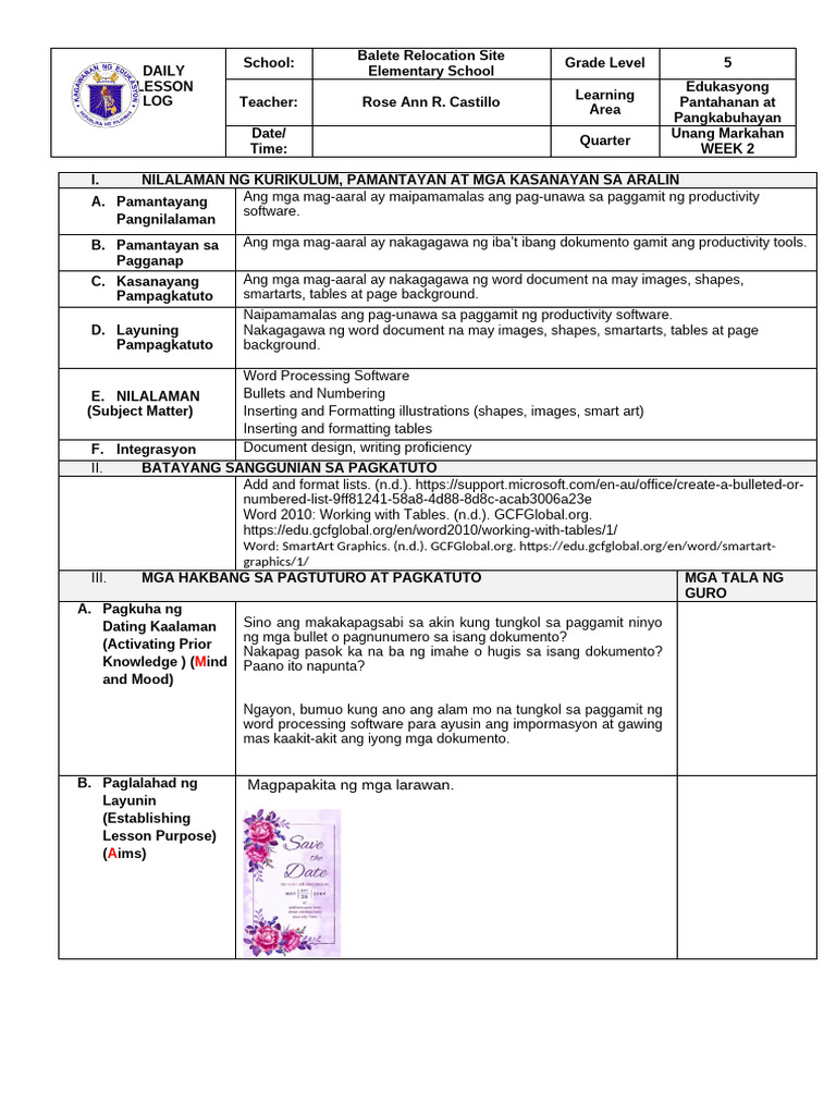 Epp 5 Week 2 Day 1 | PDF