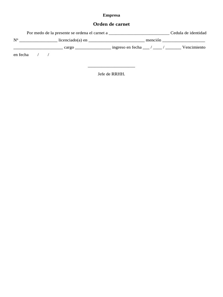 MODELO Orden de Carnet | PDF