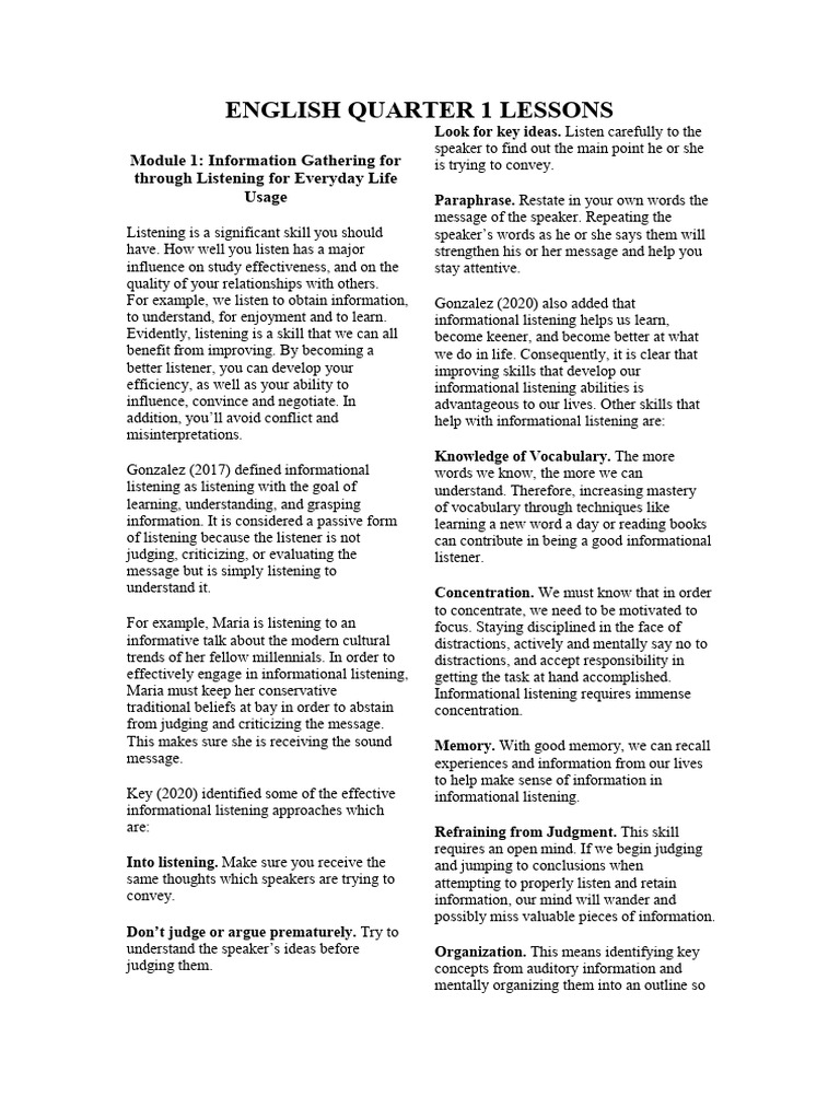 English Quarter 1 Lessons | PDF | Genre