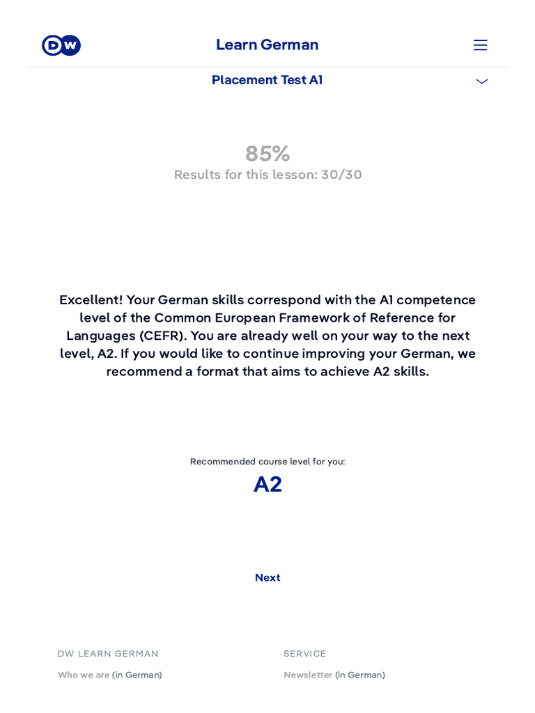 A1 German Placement Test Results | PDF