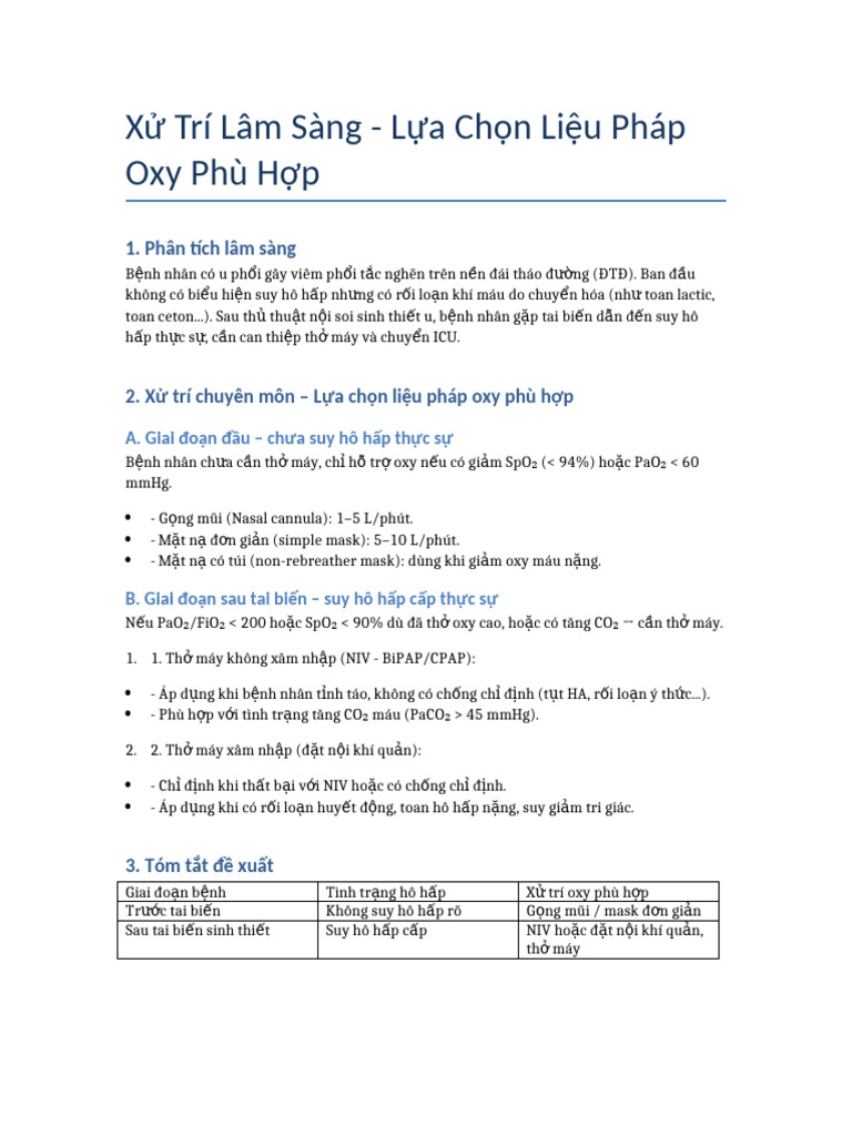 Xu Tri Suy Ho Hap Case Benh Nhan U Phoi | PDF