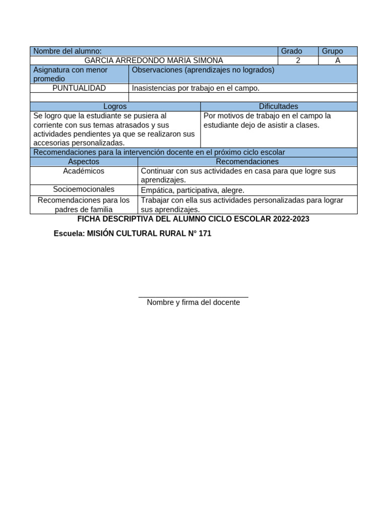 Ficha Garcia Arredondo Maria Simona | PDF