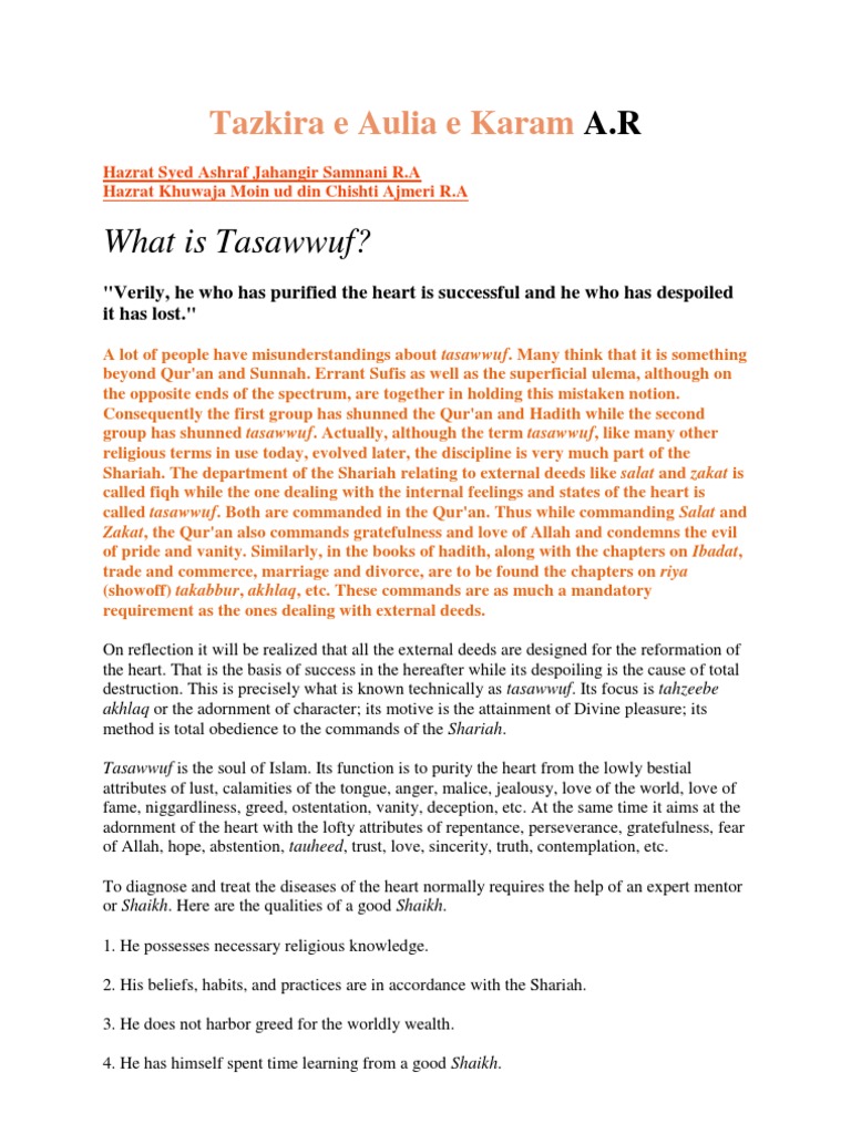 Tazkira e Aulia e Karam A | PDF | Sufism | Religious Behaviour And ...