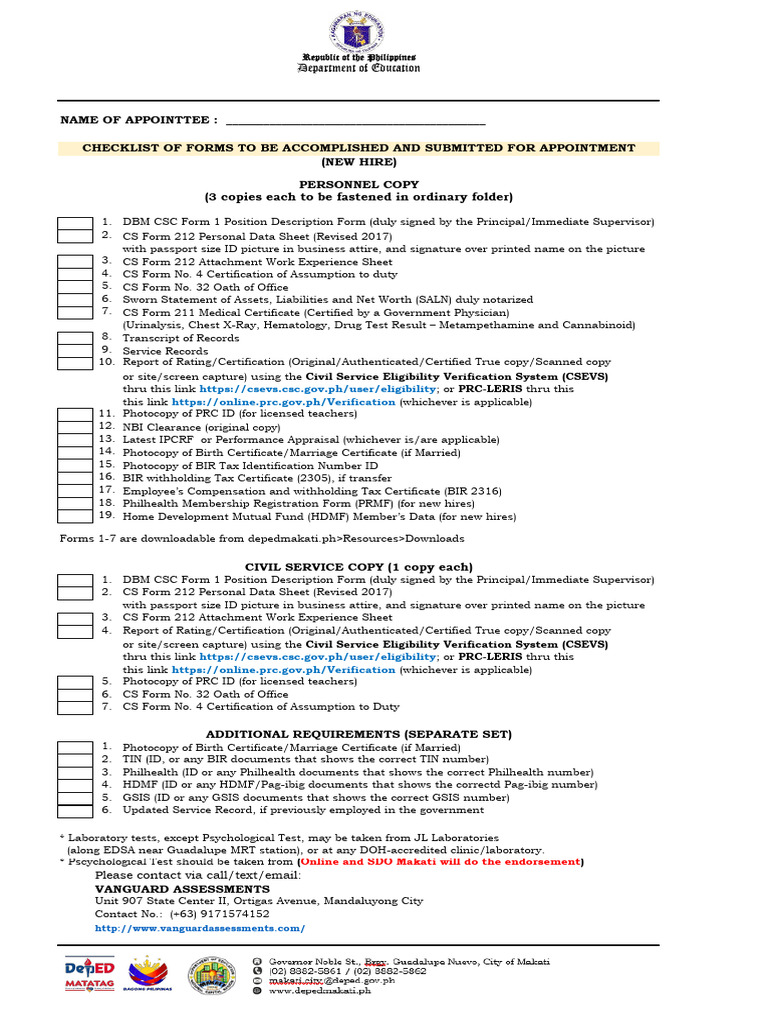 Checklist-For-Appointment (LATEST-edited) | PDF