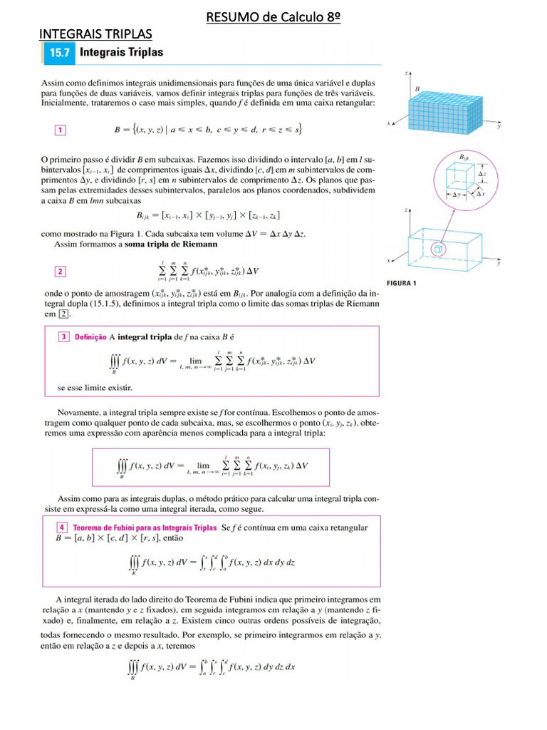 Integrais Triplas e de Linha: Resumo 8º Ano | PDF